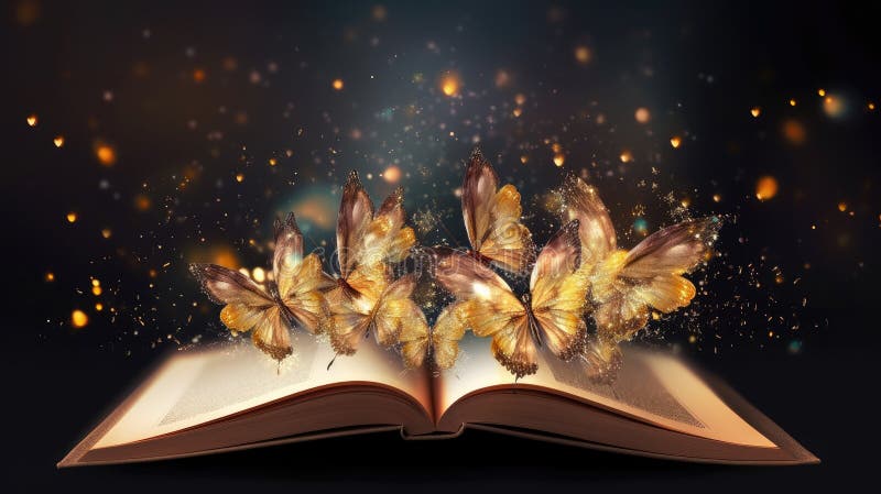 Fairytale Open Book with Golden Sparkles, Ai Generated Stock ...
