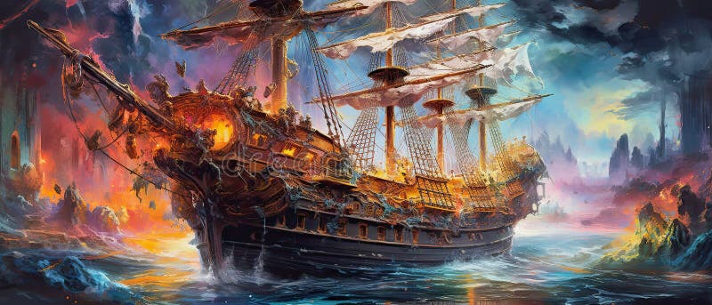 Fairytale Pirate Ghost Ship, Generative Midjourney Ai Illustration ...