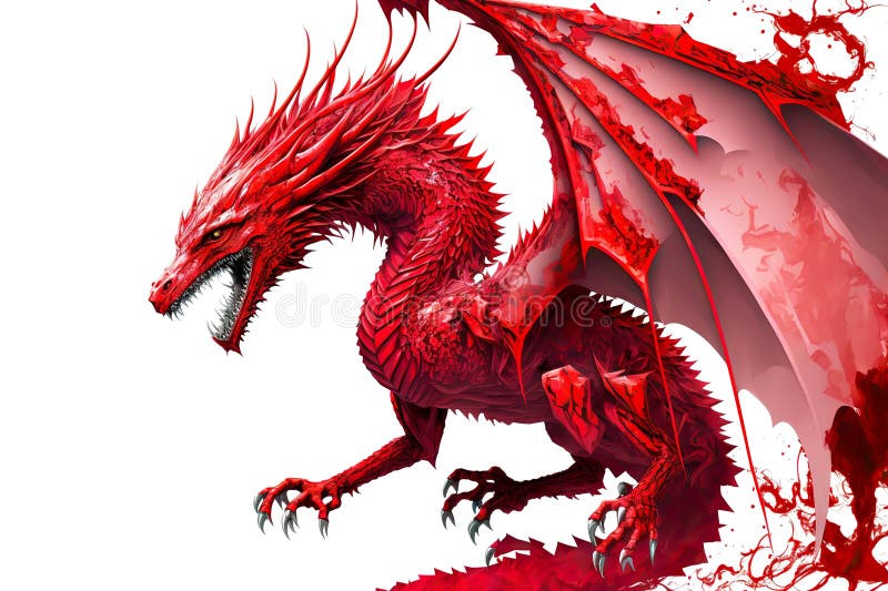 Fairytale Red Dragons Stands on Its Paws Isolated on White Background ...