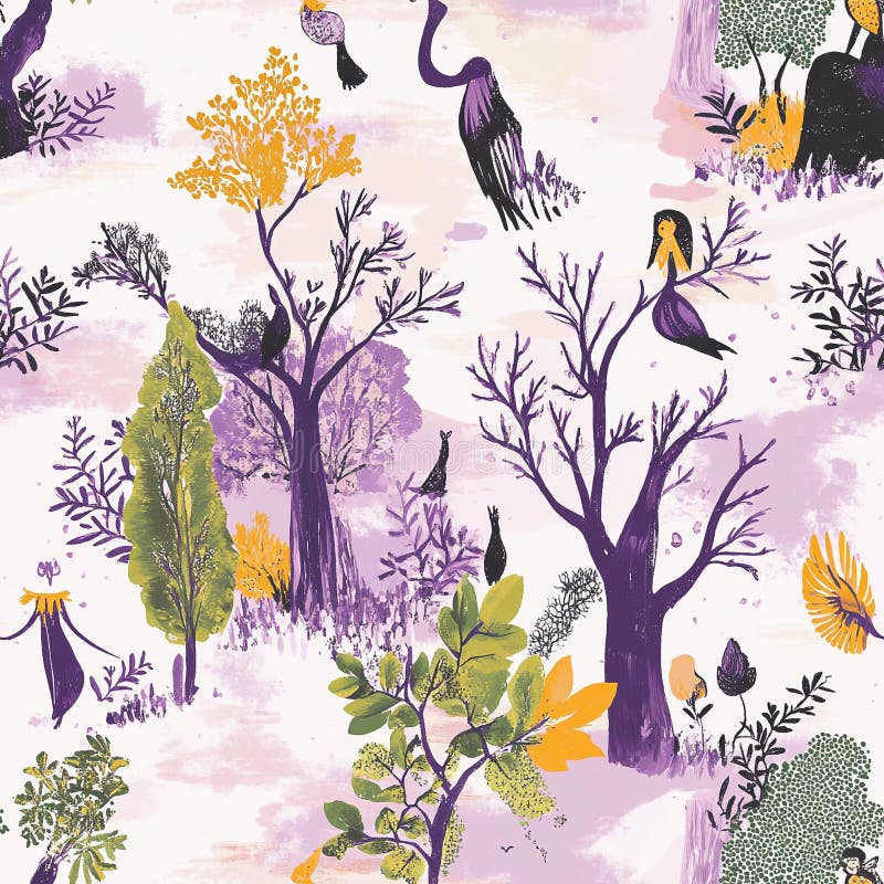 Fairytale Repeating Pattern of an Enchanted Forest Stock Illustration ...