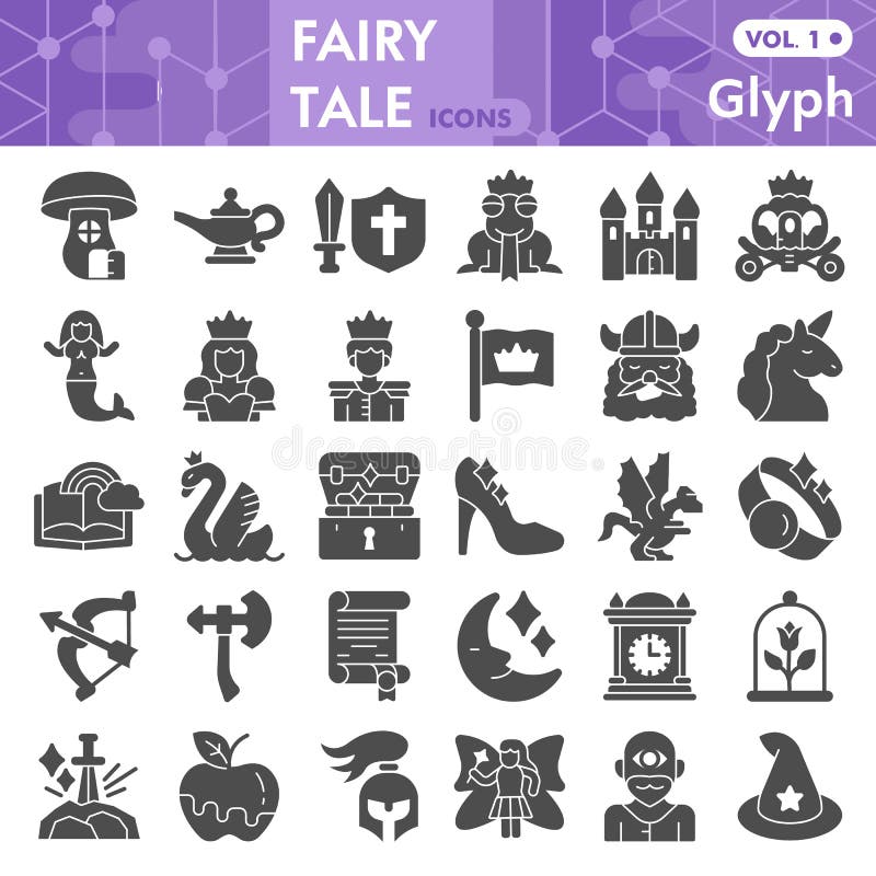 Fairytale Solid Icon Set, Fantasy Symbols Collection or Sketches. Magic ...