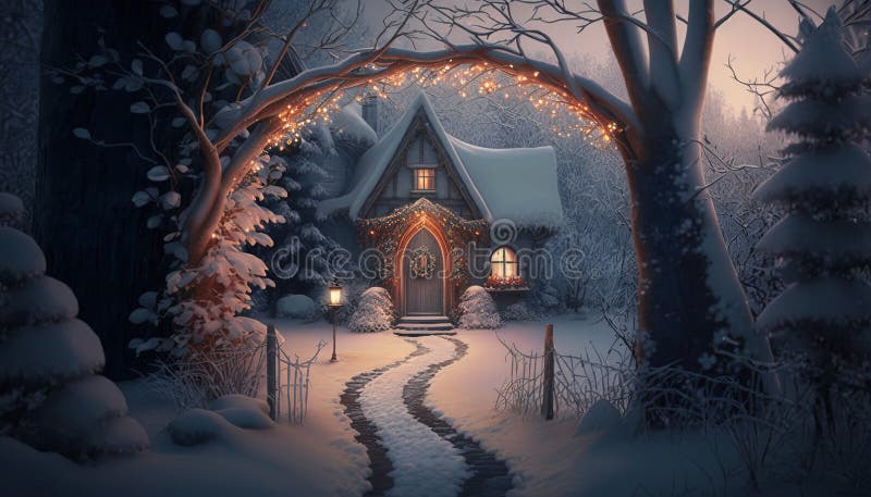 Fairytale Surreal Fantasy Christmas Village with Snow. Winter Landscape ... Fairytale Surreal Fantasy Christmas Village with Snow. Winter Landscape ...