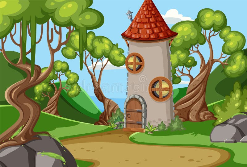 Fairytale Tower in Fairytale Forest Stock Vector - Illustration of ...
