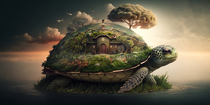 Fairytale Turtle with House on the Shell AI Generated Illustration ...