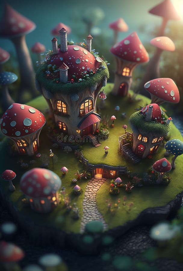 Fairytale Village Under Toadstools, Magic House of the Gnome Stock ...