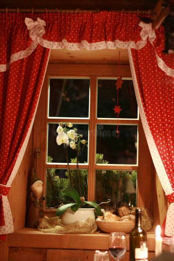 Fairytale Window with Red Curtains Stock Photo - Image of harmony ...