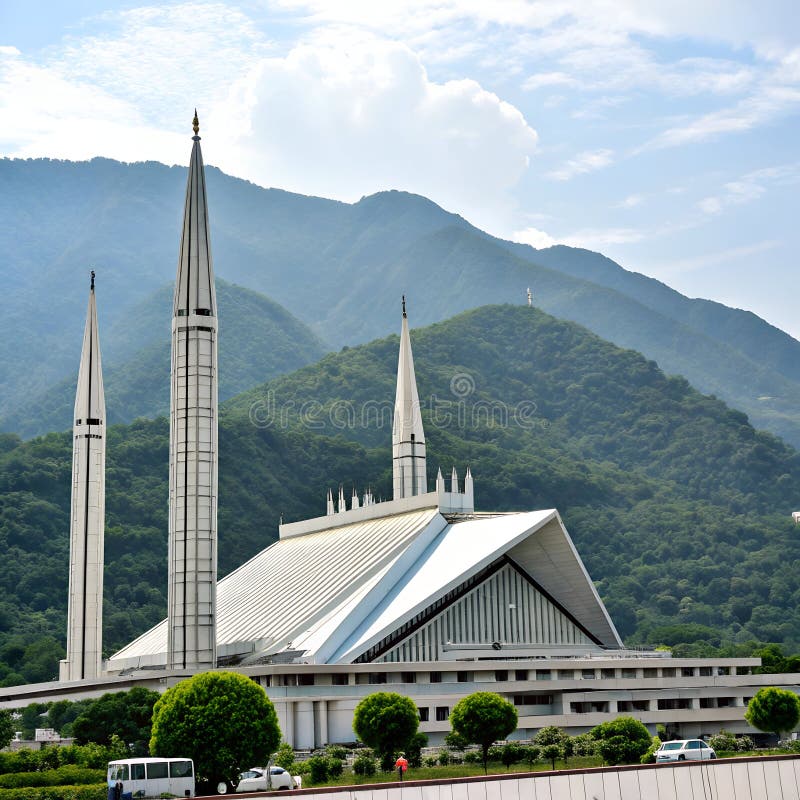 Faisal Mosque Islamabad â€ Iconic Landmark with Mountain View Isolated ...