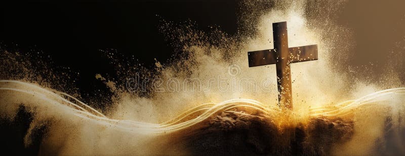 The Faith Cross and Splashing Sand with AI Generated. Stock ...