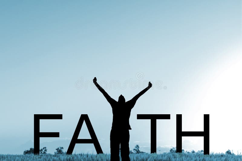 Faith Text with a Celebrating Man at Sunrise Stock Image - Image of ...
