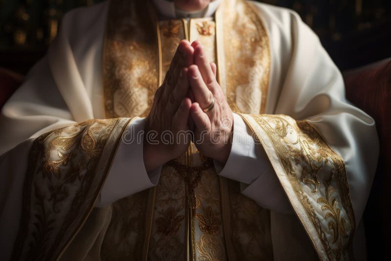 Priest Praying in Catholic Church. Stock Illustration - Illustration of ...