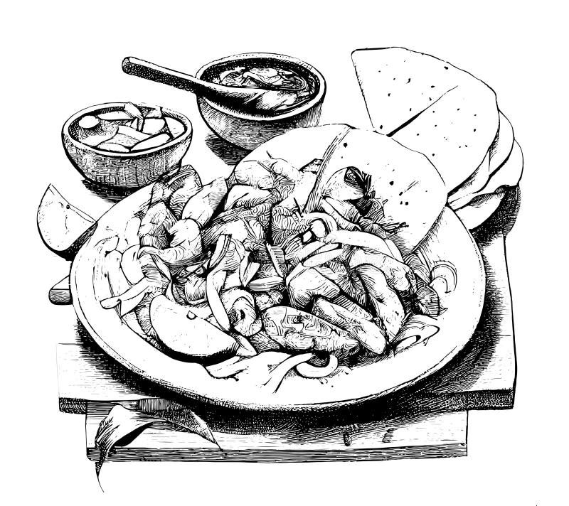 Fajitas Illustration Drawing Engraving Ink Line Art Vector Stock My