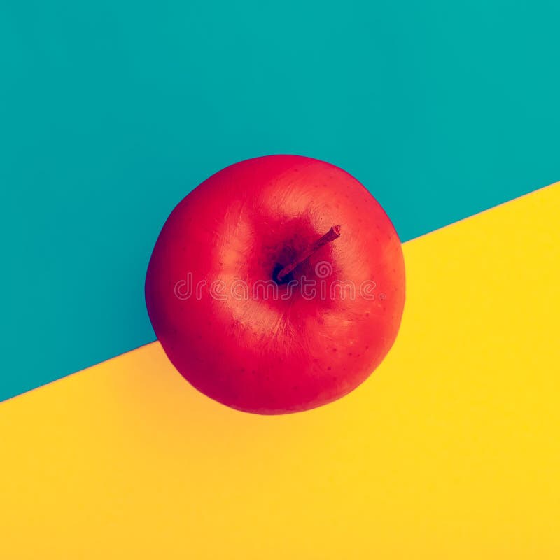 Fake Apple in Red Paint. Minimal Style Stock Photo - Image of shot ...