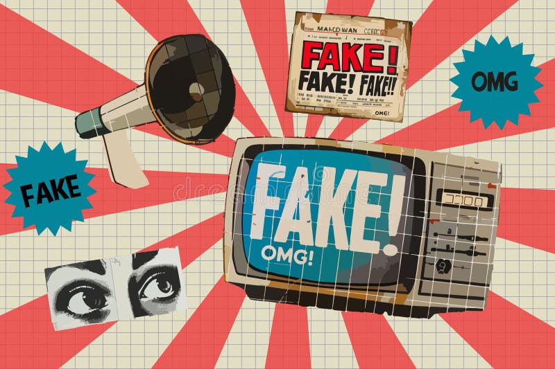 Fake News Trendy Vintage Collage with TV, Eyes, Retro Newspaper ...