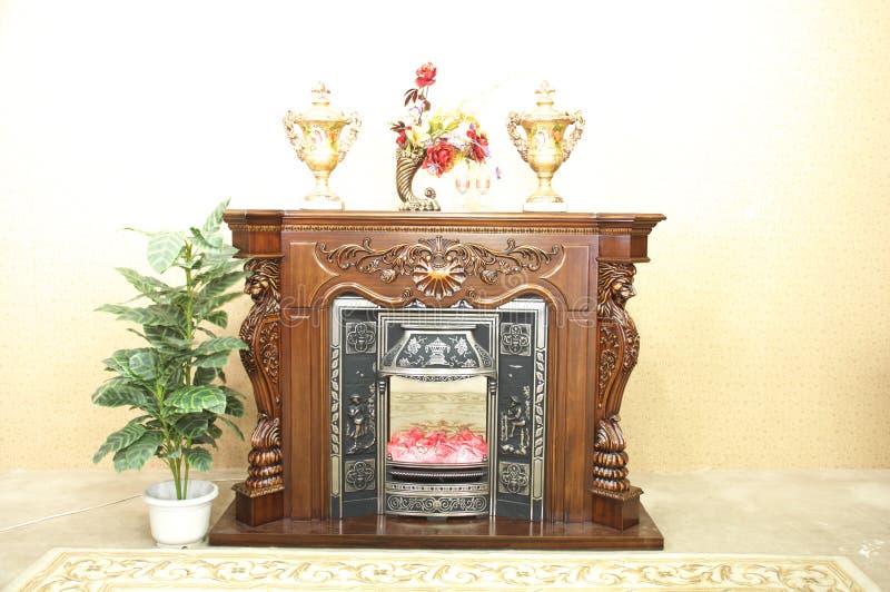 Fake fireplace stock photo. Image of wooden, fire, indoor - 15010560