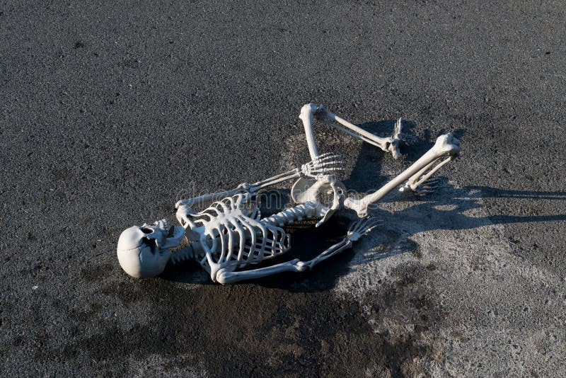 Fake Human Skeleton Lying on Paved Road Stock Image - Image of skull ...