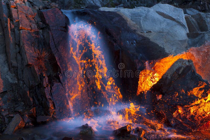 Fiery Waterfall stock photo. Image of fall, high, glow - 67118408