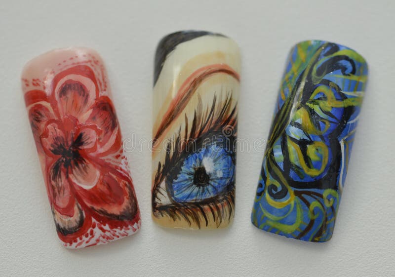Fake Nails Painted Manually Stock Photo - Image of cosmetics, fashion ...