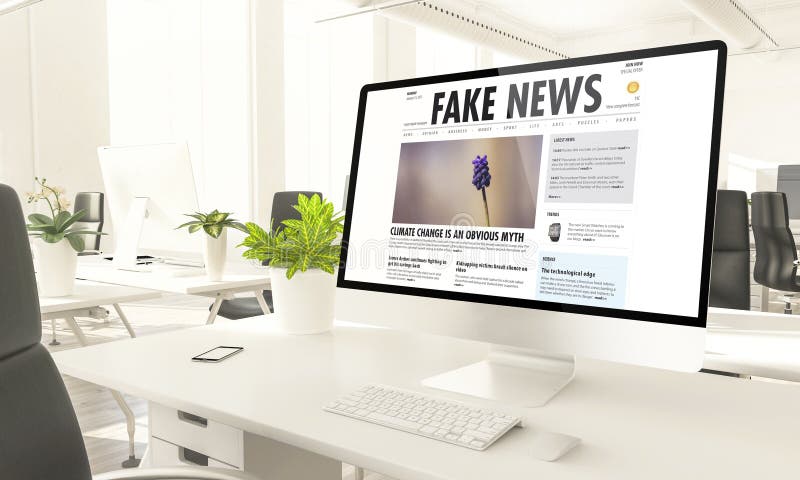 Fake News Computer in Loft Office Stock Illustration - Illustration of ...