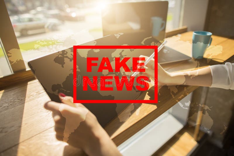 Fake News Warning on the Virtual Screen. Stock Photo - Image of social ...