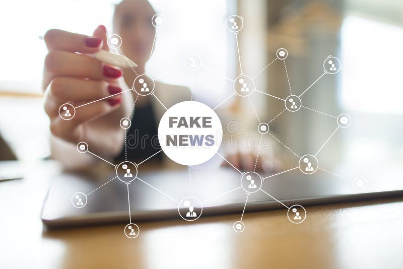 Fake News Warning on the Virtual Screen. Stock Illustration ...