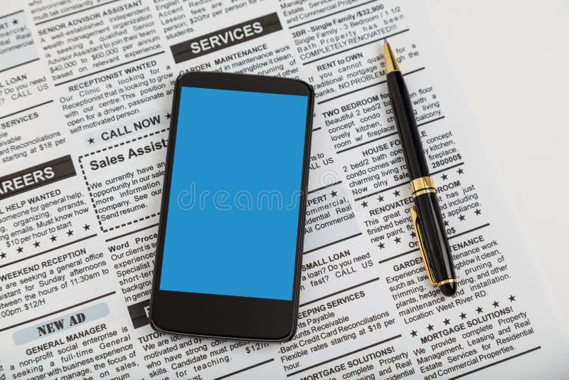 Fake Newspaper and Smartphone Stock Image - Image of blank, business ...