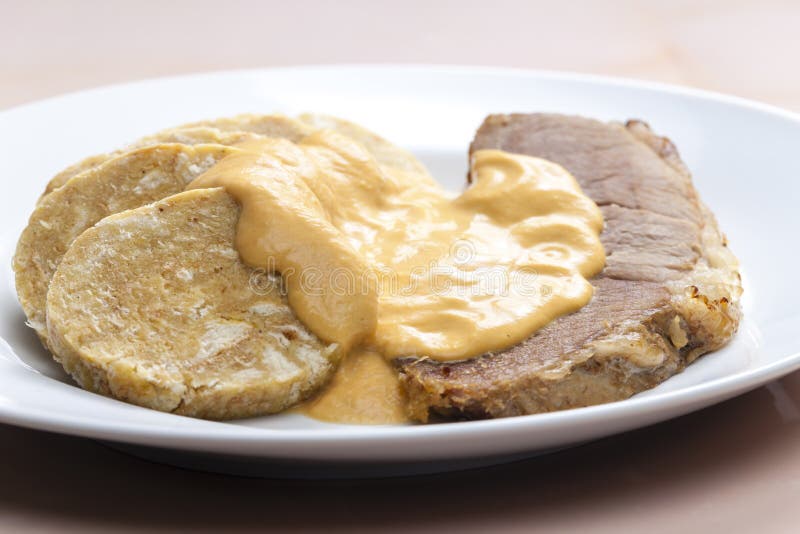 Fake Pork Tenderloin with Dumplings Stock Photo - Image of sauce ...