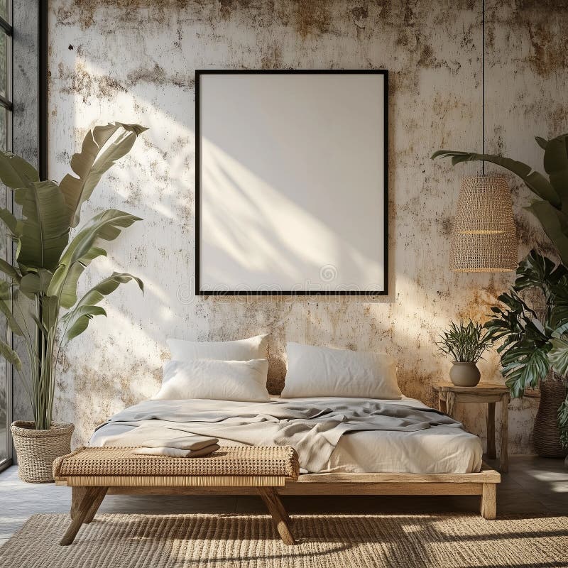 Fake Poster Frame Hanging on Bedroom Wall, Interior, Sample Design ...