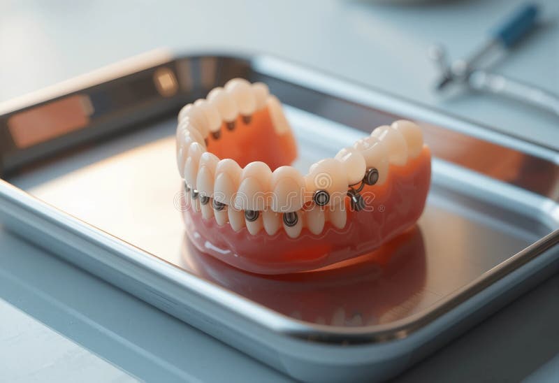 A Fake Tooth with Metal Brackets on it is on a Tray Stock Illustration ...