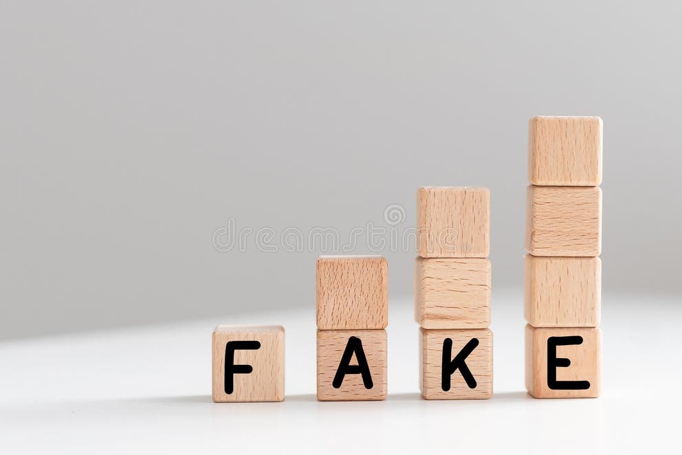 Fake Word Made with Building Blocks, Concept. Stock Image - Image of ...