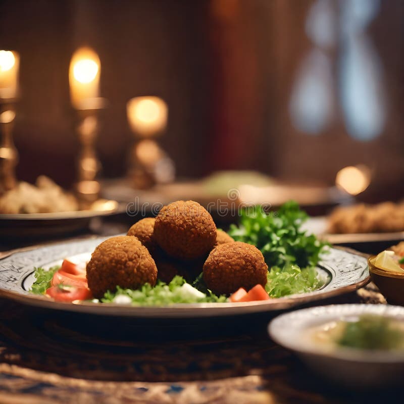 Falafel Served on Table in Middle Eastern Room for Ramadan Iftar Stock ...
