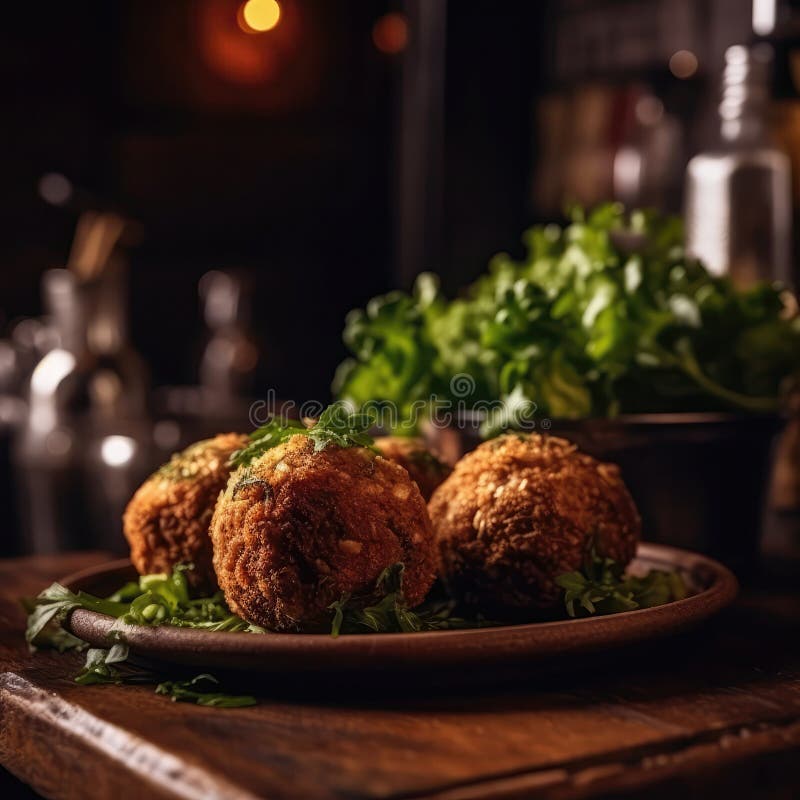 Falafel on Stone in Rustic Pub. Generative AI Stock Illustration ...
