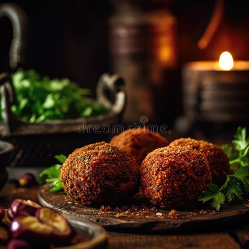 Falafel on Stone in Rustic Pub. Generative AI Stock Illustration ...