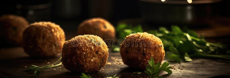 Falafel on Stone Rustic Pub Wide Panoramic. Generative AI Stock ...