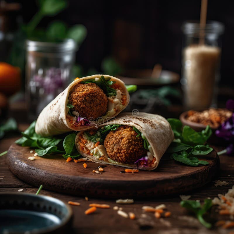 Falafel Wrap on Stone in Rustic Pub. Generative AI Stock Illustration ...