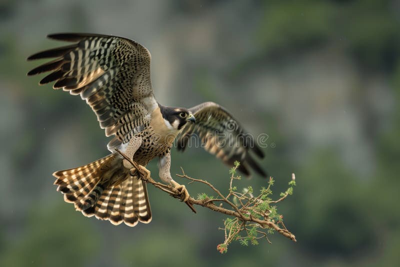 Falcon Carrying Branch To Nest in Flight Stock Image - Image of ...