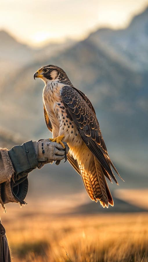 Falcon at a Falconry Exhibition in the Field Stock Illustration ...