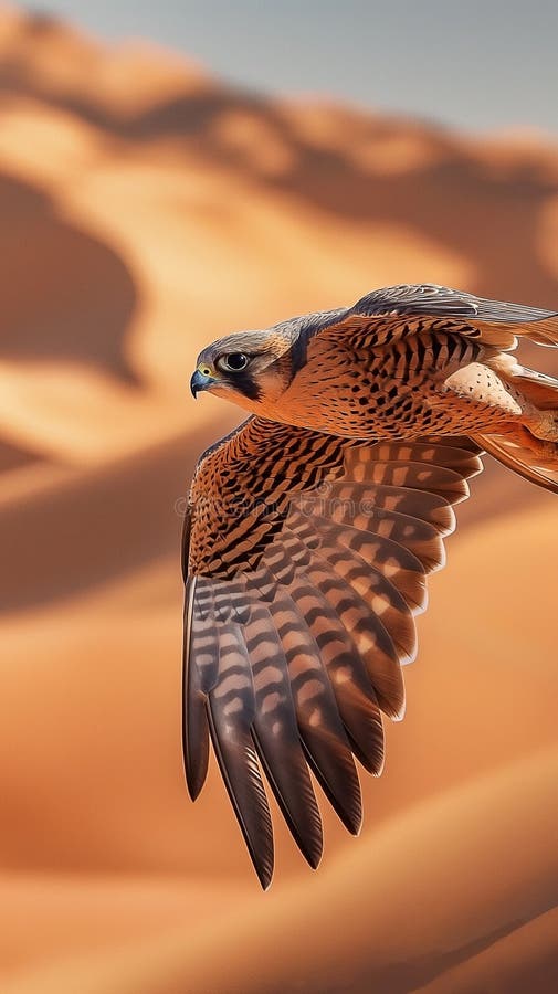 A Falcon Flies Over Dunes with Desert Background Stock Illustration ...