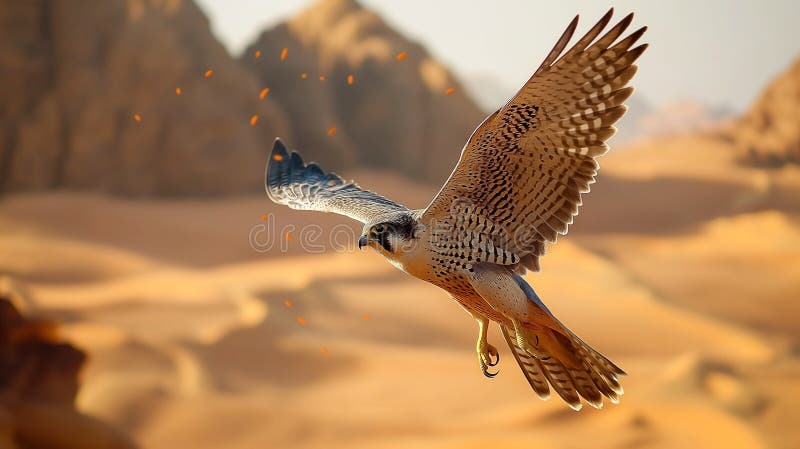 A Falcon Flies Over Dunes with Desert Background Stock Illustration ...