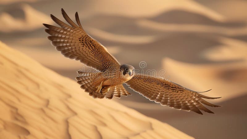 A Falcon Flies Over Dunes with Desert Background Stock Illustration ...