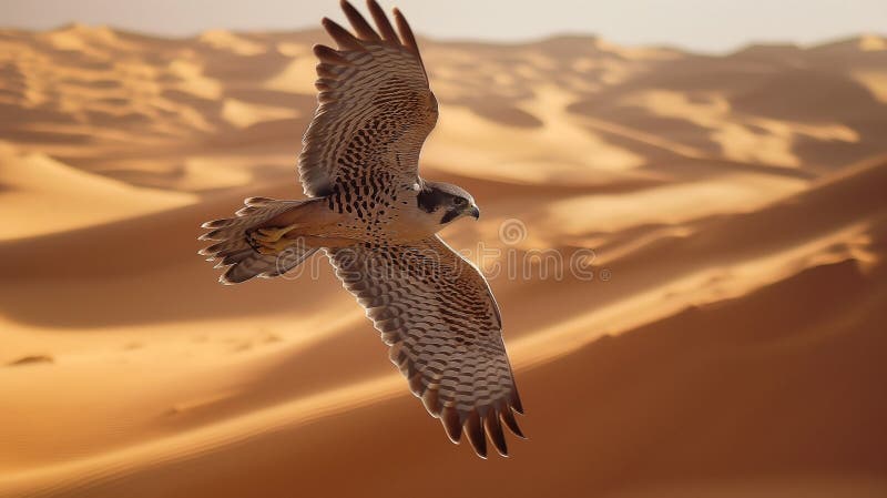 A Falcon Flies Over Dunes with Desert Background Stock Illustration ...