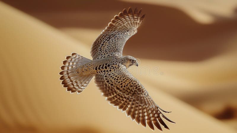 A Falcon Flies Over Dunes with Desert Background Stock Illustration ...