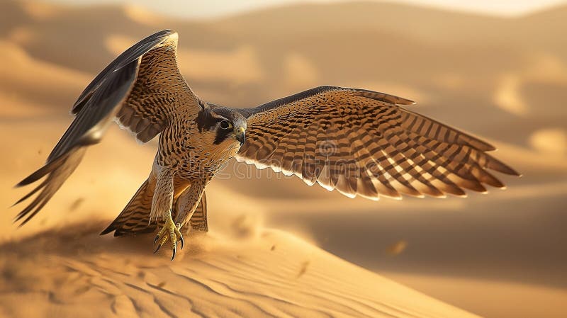 A Falcon Flies Over Dunes with Desert Background Stock Illustration ...