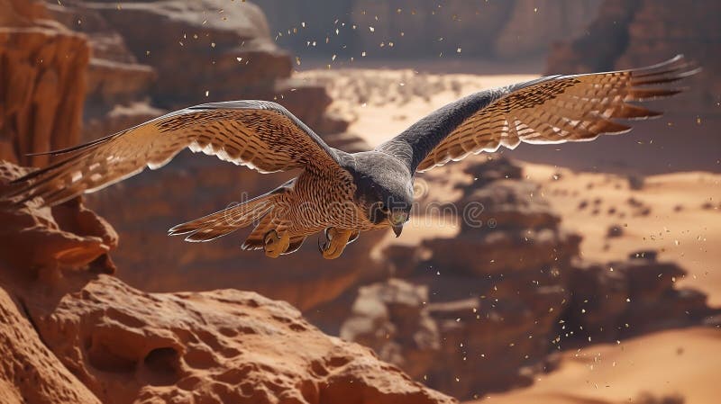 A Falcon Flies Over Dunes with Desert Background Stock Illustration ...