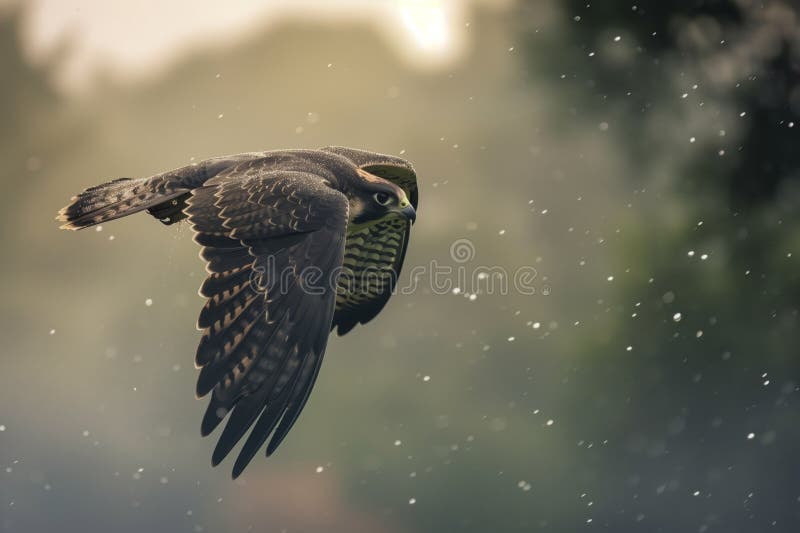 Falcon Flying through Mist with Water Droplets Visible Stock Photo ...