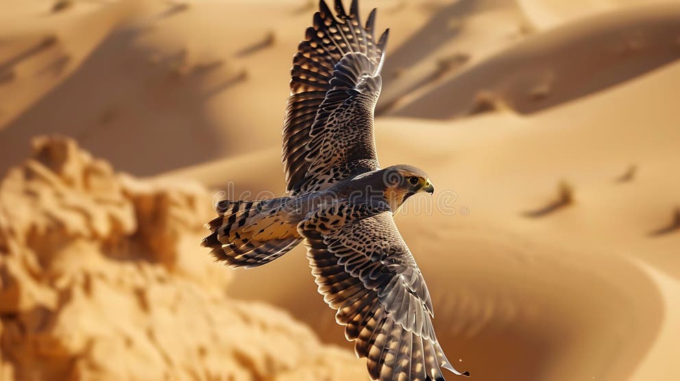 Falcon Flying Over Open Desert Stock Illustration - Illustration of ...