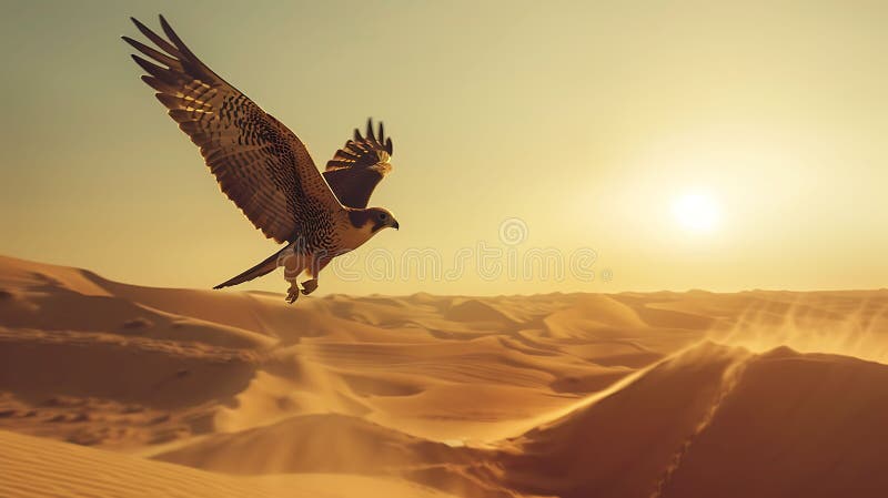 Falcon Flying Over Open Desert Stock Illustration - Illustration of ...