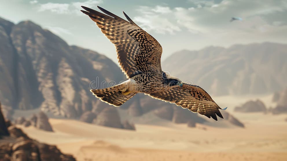Falcon Flying Over Open Desert Stock Illustration - Illustration of ...