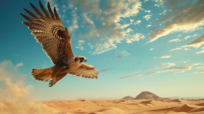 Falcon Flying Over Open Desert Stock Illustration - Illustration of ...