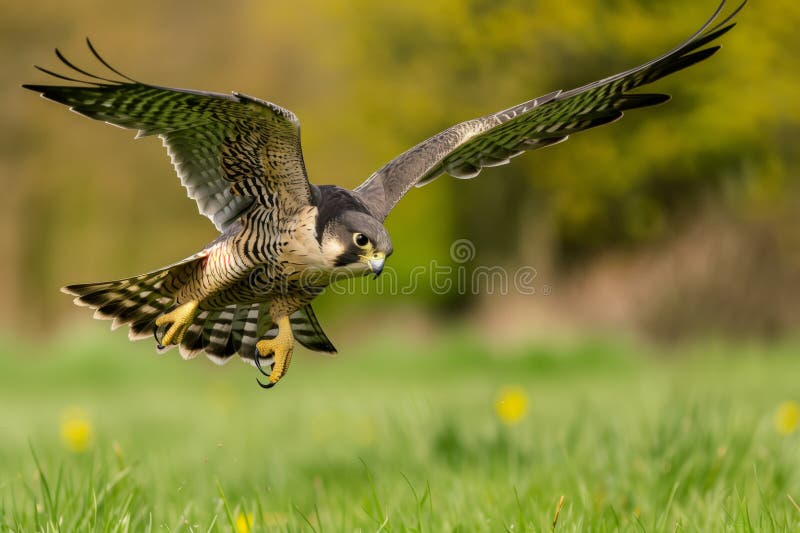 Falcon Gliding Over a Grassy Field Stock Photo - Image of prey, hunting ...