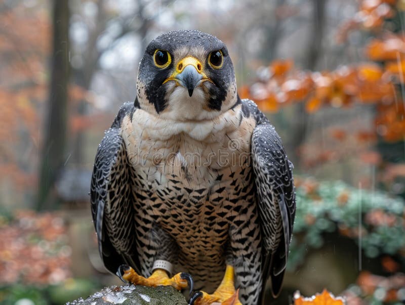 A Falcon Perched on a Tree Branch in the Fall Stock Image - Image of ...